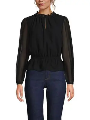 LANDS' END Chiffon Peplum Top - Black