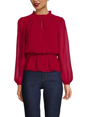 LANDS' END Chiffon Peplum Top - Rich Red