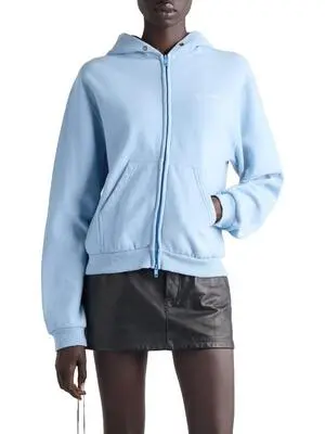 Balenciaga Logo Embroidered Zip-up Hoodie - Light Blue/white