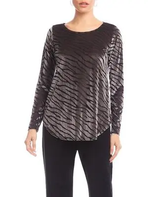 Karen Kane Stripe Velvet Burnout Shirttail Top - Zebra