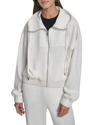 Dkny Mixed Media Zip-up Hooded Jacket - Ivy/ivy