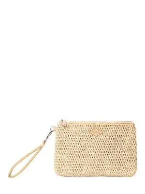 Mz Wallace Crochet Raffia Clutch - Camel