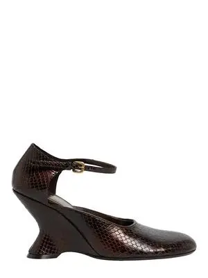 Dries Van Noten Python Stamped Leather Wedge Pumps - Dark Brown