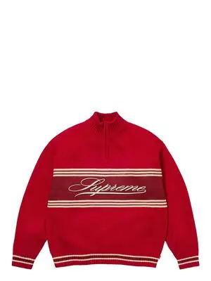 Supreme Script Stripe Half Zip Sweater - Red