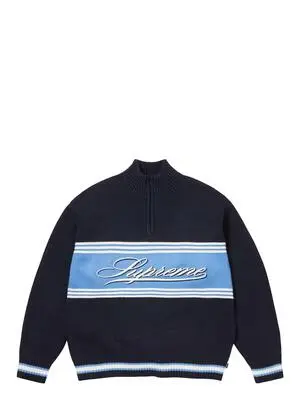 Supreme Script Stripe Half Zip Sweater - Blue