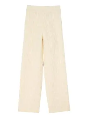 Sandro Cable-knit High-rise Wool-blend Trousers - Ecru