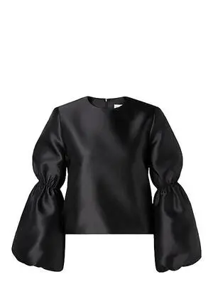 MALINA Satin Puff-sleeve Blouse - Black