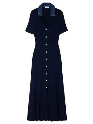 Sandro Denim-collar Knitted Maxi Dress - Navy Blue