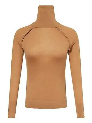 Victoria Beckham Turtleneck Raglan-sleeves Wool Jumper - Camel