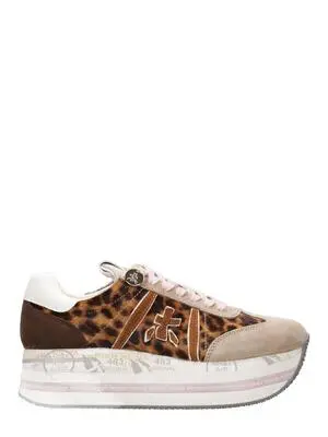 Premiata Suede And Pony Skin Sneakers - Leopardo