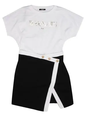 Balmain Logo T-shirt And Wrap Skirt Set - White