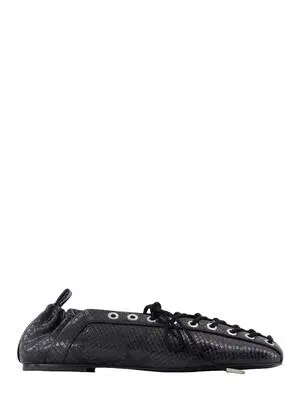 GANNI Eyelets Lace-up Snake Ballerinas - Black