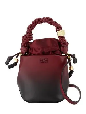 GANNI Bou Bucket Mini Leather Purse - Burgundy