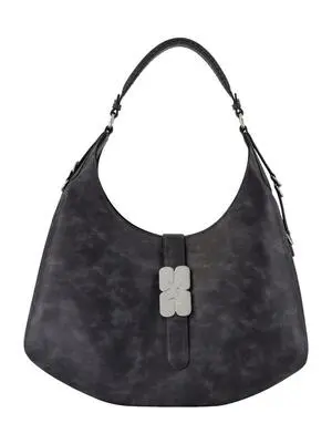 GANNI Kat Large Vintage Leather Shoulder Bag - Grey