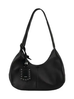 GANNI Medium Leather Shoulder Bag - Black