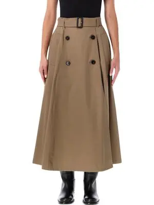 Burberry Gabardine Trench Midi Skirt - Clay Brown