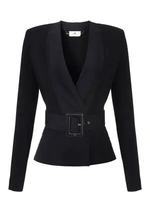 Elisabetta Franchi Belted Shawl Collar Pullover - Black