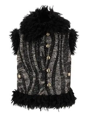 Emilio Pucci Wool-blend Vest With Abstract Print And Fur Trim - Red