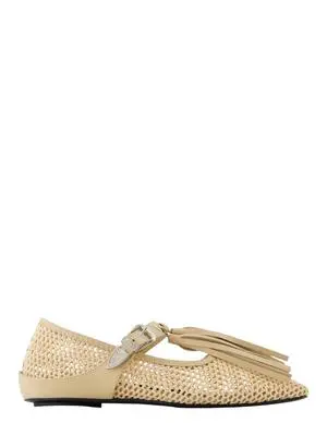 Toga Mesh Ballerinas With Buckle Detail - Beige