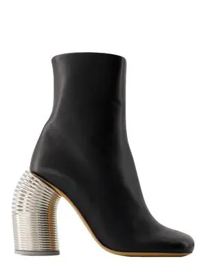 Off White Leather Ankle Boots With Metallic Heel - Black