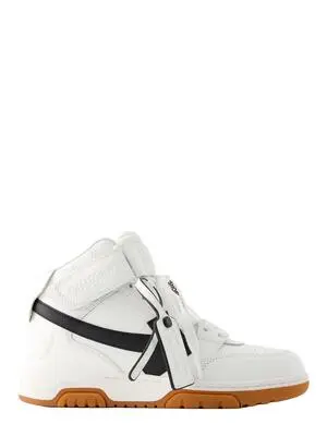 Off White Out Of Office Mid Top Leather Sneakers - Black