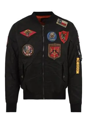 TOP GUN Ma-1 Nylon Bomber Jacket With Patches - Black