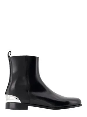 Alexander McQueen Metal Heel Leather Ankle Boots - Black