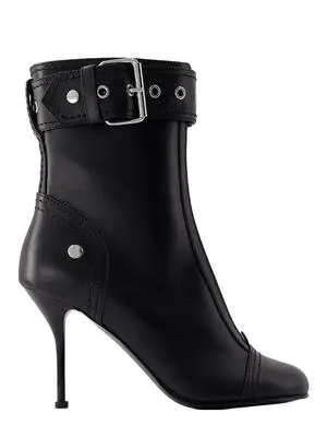 Alexander McQueen High-heeled Leather Ankle Boots - Black