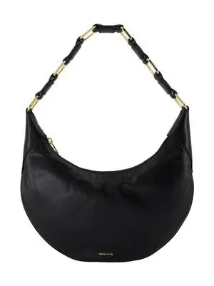 ANINE BING Leather Hobo Bag With Chain Strap - Black