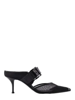 Alexander McQueen Punk Buckle Leather Mules - Black