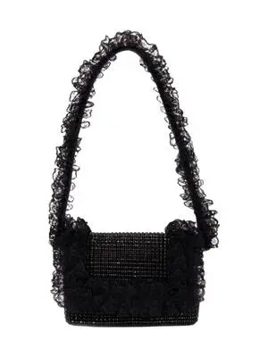SELF-PORTRAIT Crystal And Lace Detail Handheld Bag - Black