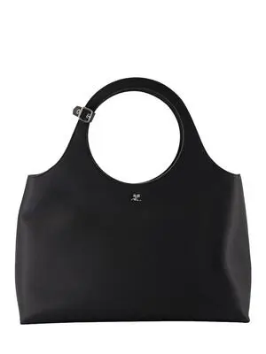 COURREGES Large Leather Shoulder Bag - Black