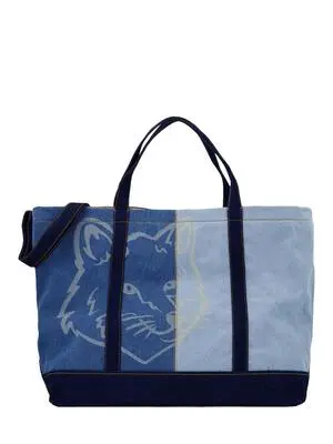 Maison Kitsuné Fox Head Denim Weekender Shopper Bag - Blue