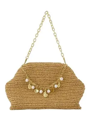 SELF-PORTRAIT Charm Raffia Shoulder Bag - Brown