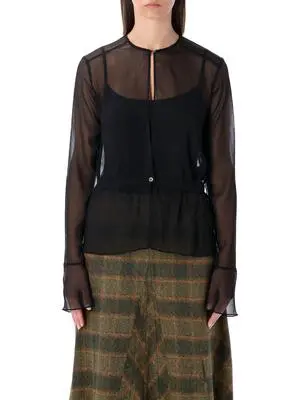 Our Legacy Blouse In Sheer Crinkle-effect Fabric - Black