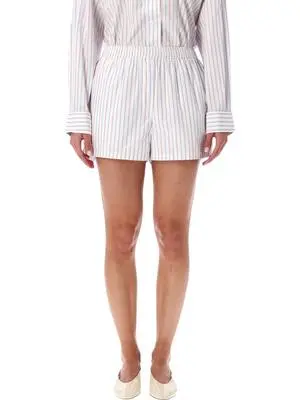 Remain Birger Christensen Striped Poplin Shorts - White Stripe