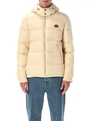 Valentino Garavani Down Jacket With Vlogo Patch - Burro