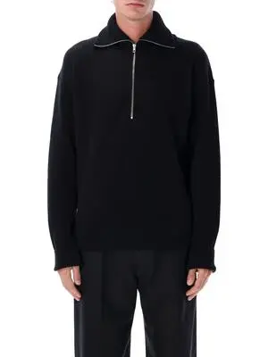 LEMAIRE Half Zip Virgin Wool Sweater - Black