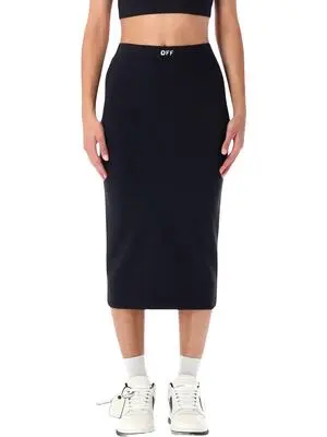 Off White Sleek Midi Skirt - Black