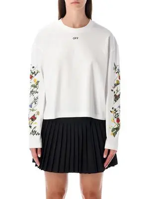 Off White Embroidered Flowers Arrow Long Sleeve T-shirt - White