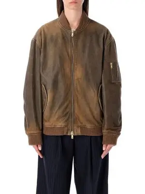 GOLDEN GOOSE Vintage-inspired Leather Bomber Jacket - French Roast Brown