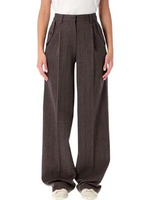 GOLDEN GOOSE Wide-leg Pinstriped Wool Trousers - Cocoa Brwon