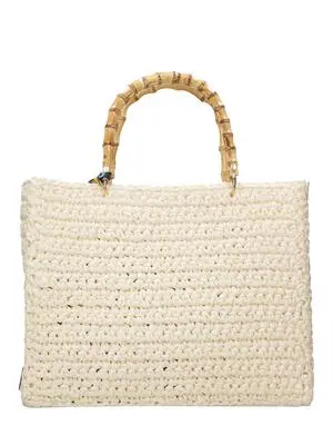 CHICA Raffia Hand Shopper With Bamboo Handles - Ivory