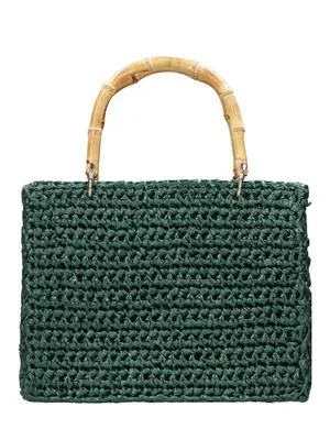 CHICA Raffia Handbag With Bamboo Handles - Forest