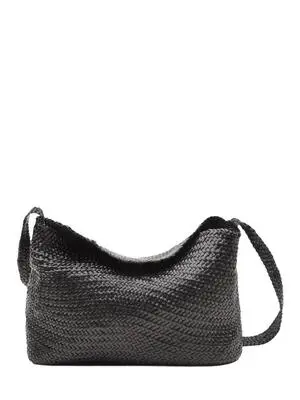 Dragon Diffusion Woven Leather Shoulder Bag Black