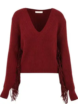 AKEP Cob Stitch Sweater With Fringe