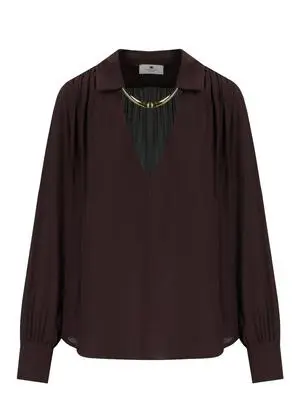 Elisabetta Franchi Georgette Blouse With Jewel Detail - Brown