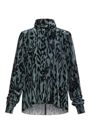 FORTE_FORTE Velvet Rollneck Top With Moiré Print - Grey