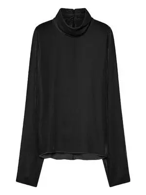 FORTE_FORTE Rollneck Velvet Sweater - Black