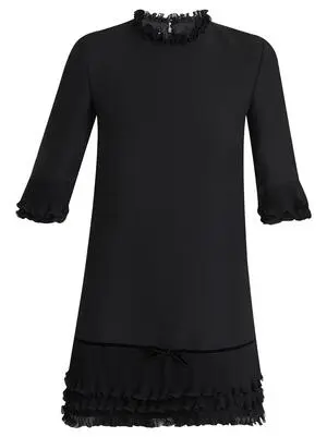Valentino Garavani Valentino Garavani Ruffle Silk Crepe Mini Dress Black